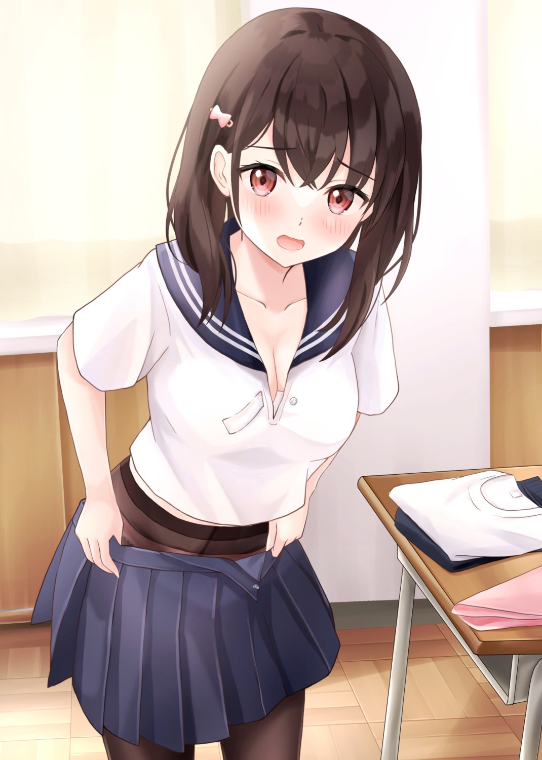 yukimaru217 cleavage open shirt pantsu pantyhose seifuku undressing | #1021718 | yande.re